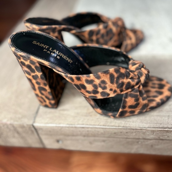 Saint Laurent | Shoes | Saint Laurent Bianca Leopard Print Suede Heeled ...